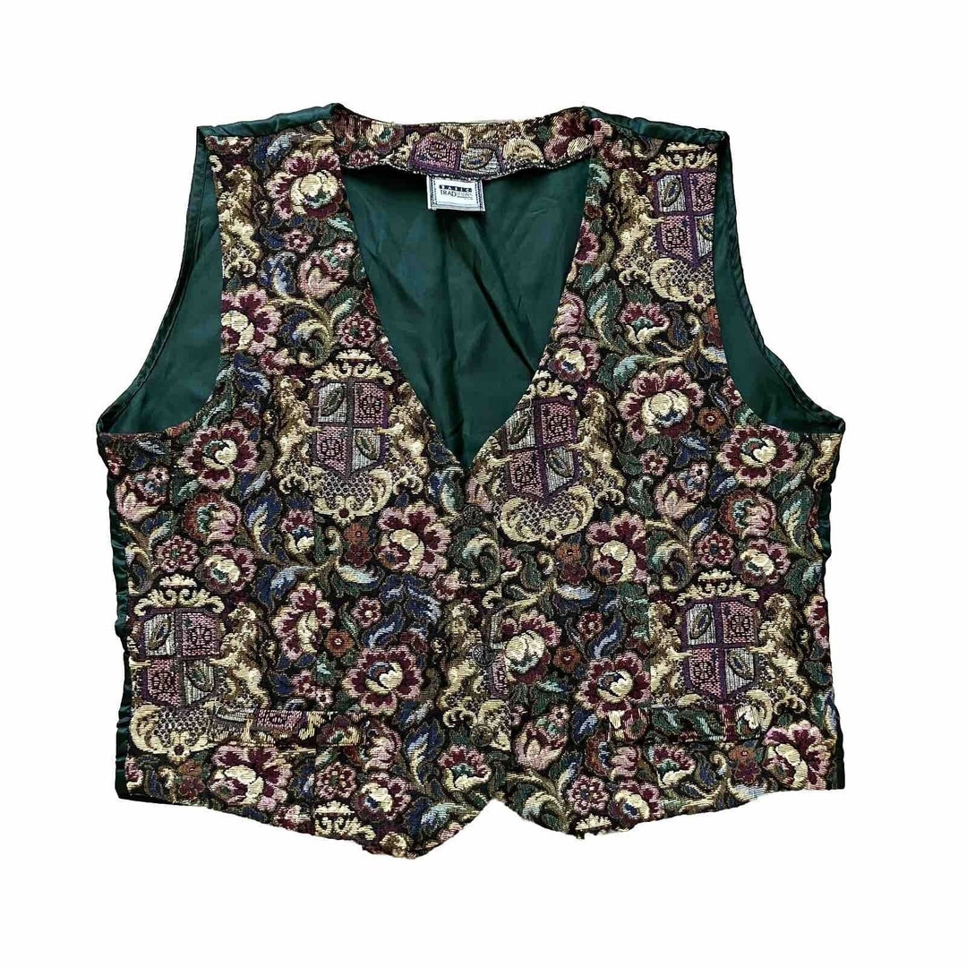 Basic Traditions Tapestry Vest With Satin Back Vintage 90s Plus Size 2X ...