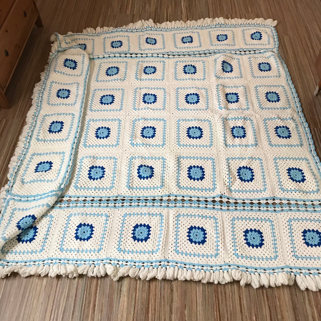 Granny Square Crochet Loveseat Sofa Chair Shaped Afghan Cover Vintage ...