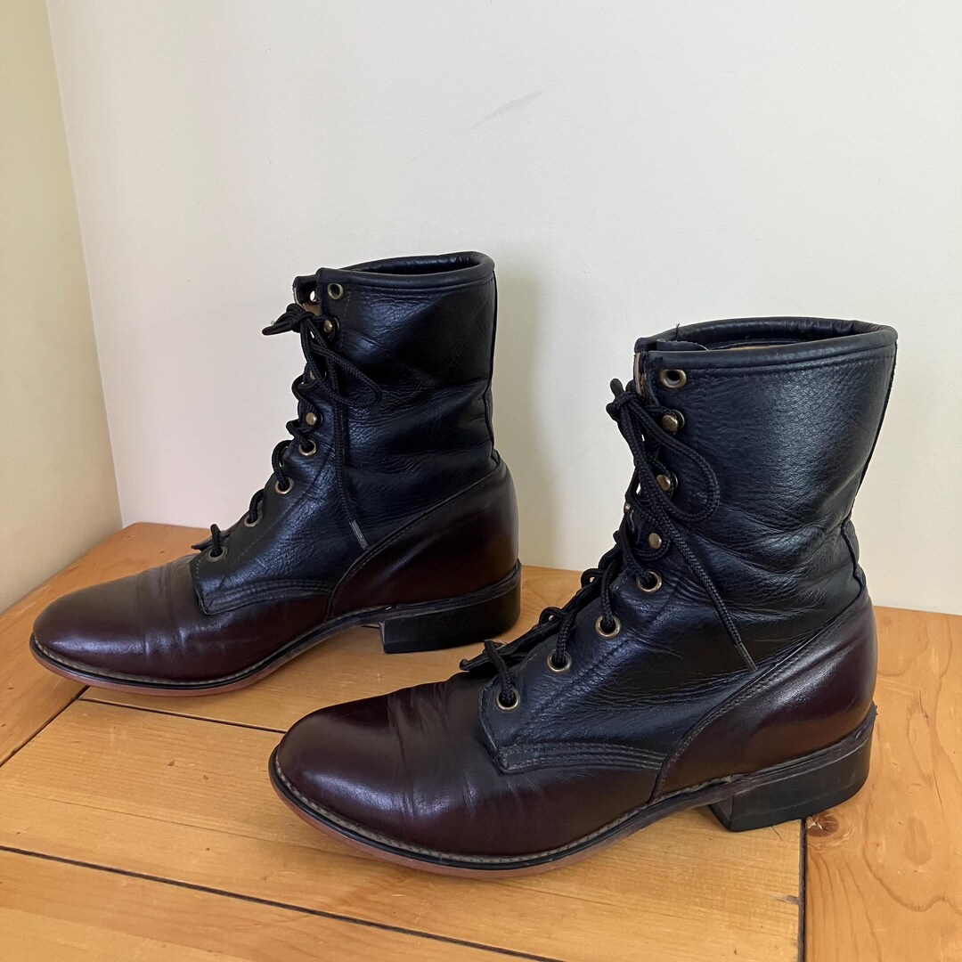Laredo Leather Lace up Boots Roper Two Tone Black and Oxblood Red ...