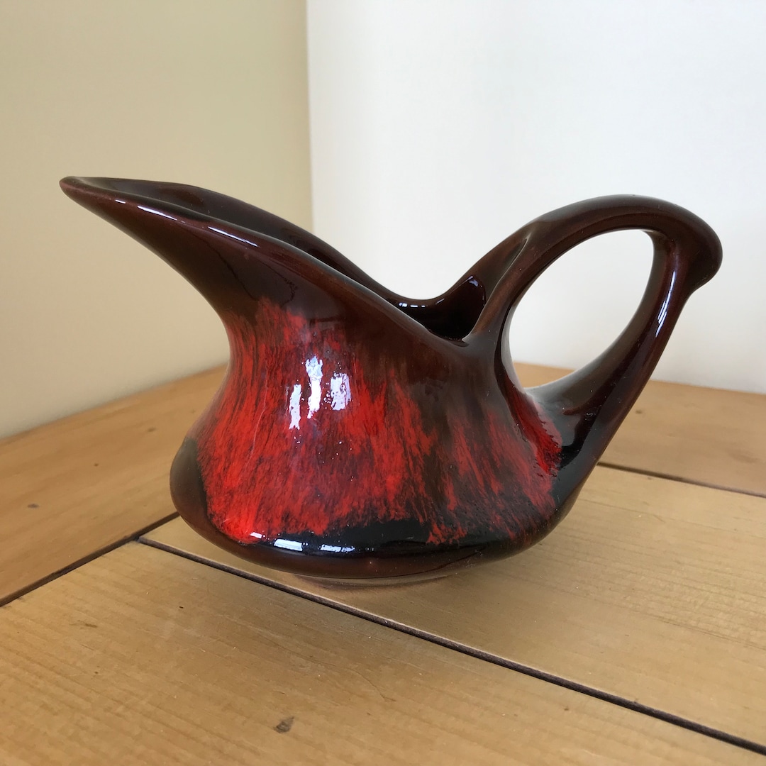 Canuck Pottery Red Flambe Drip Glaze Ceramic Creamer Pitcher Vintage ...