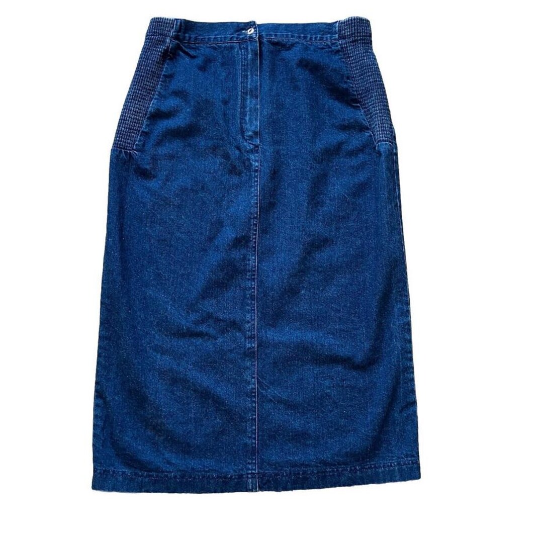 Denim Maxi Skirt Ribbed Side Panels Vintage Shirley K 80s Made in ...