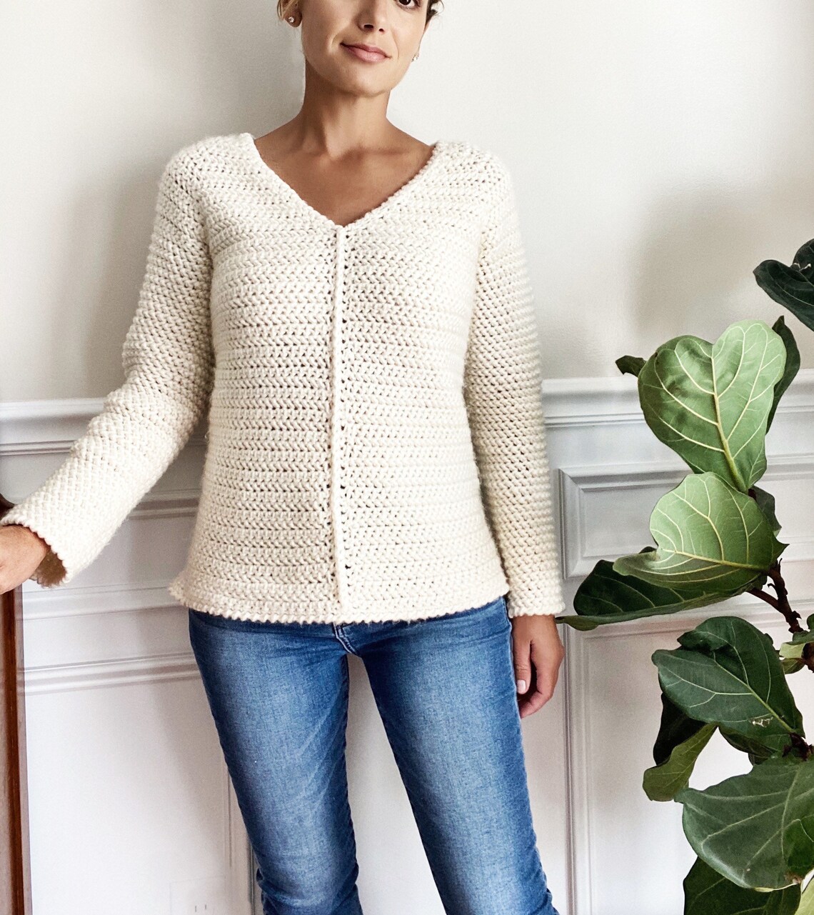 CROCHET PATTERN, the Front Seam V-neck Sweater, Top Down Sweater ...