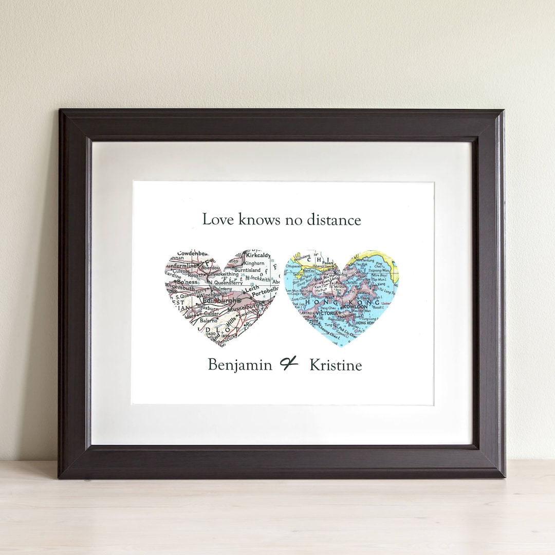 Love Knows No Distance Two Heart Map Art Print. Print Only NO Frame ...