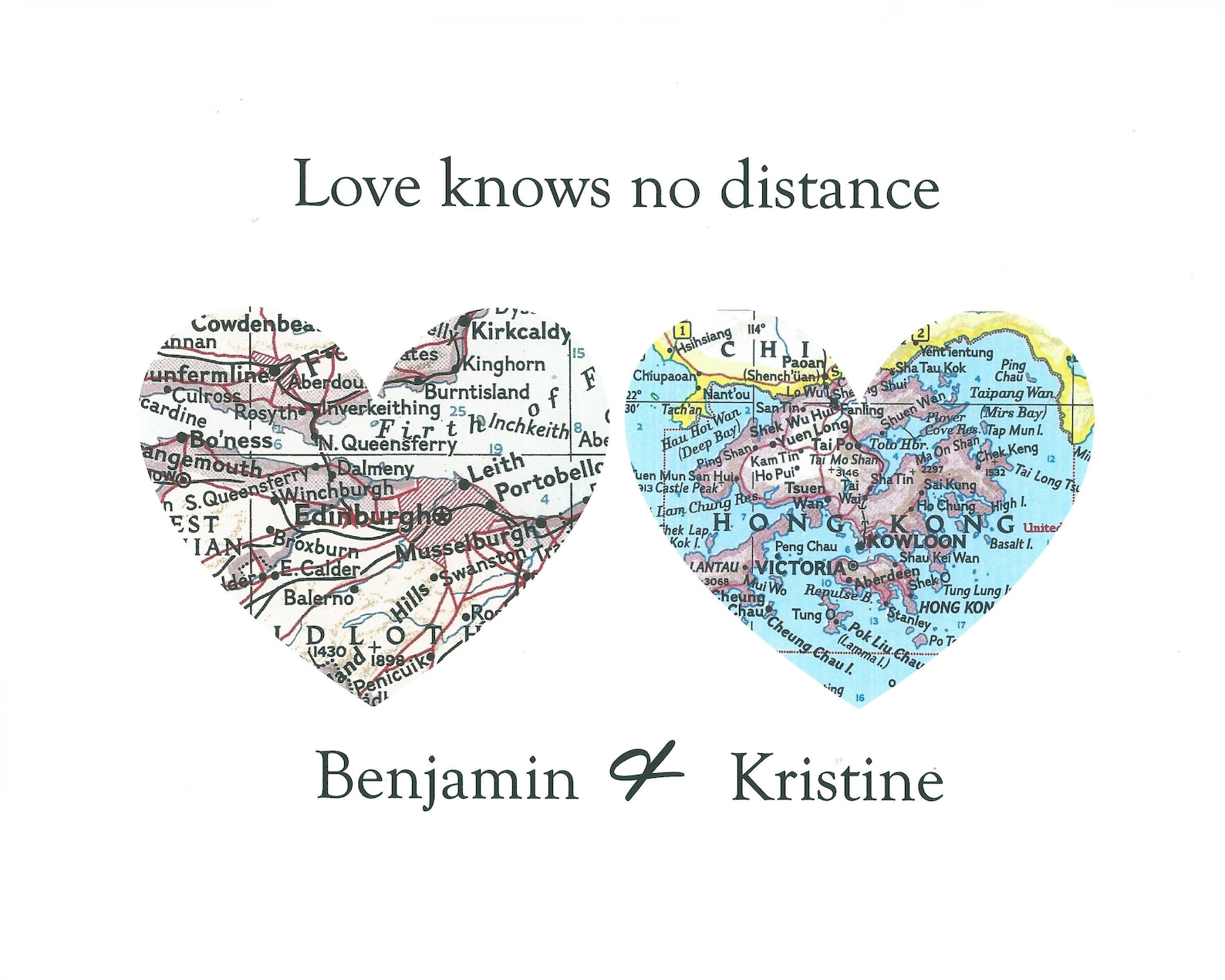 Love Knows No Distance Two Heart Map Art Print. Print Only NO | Etsy
