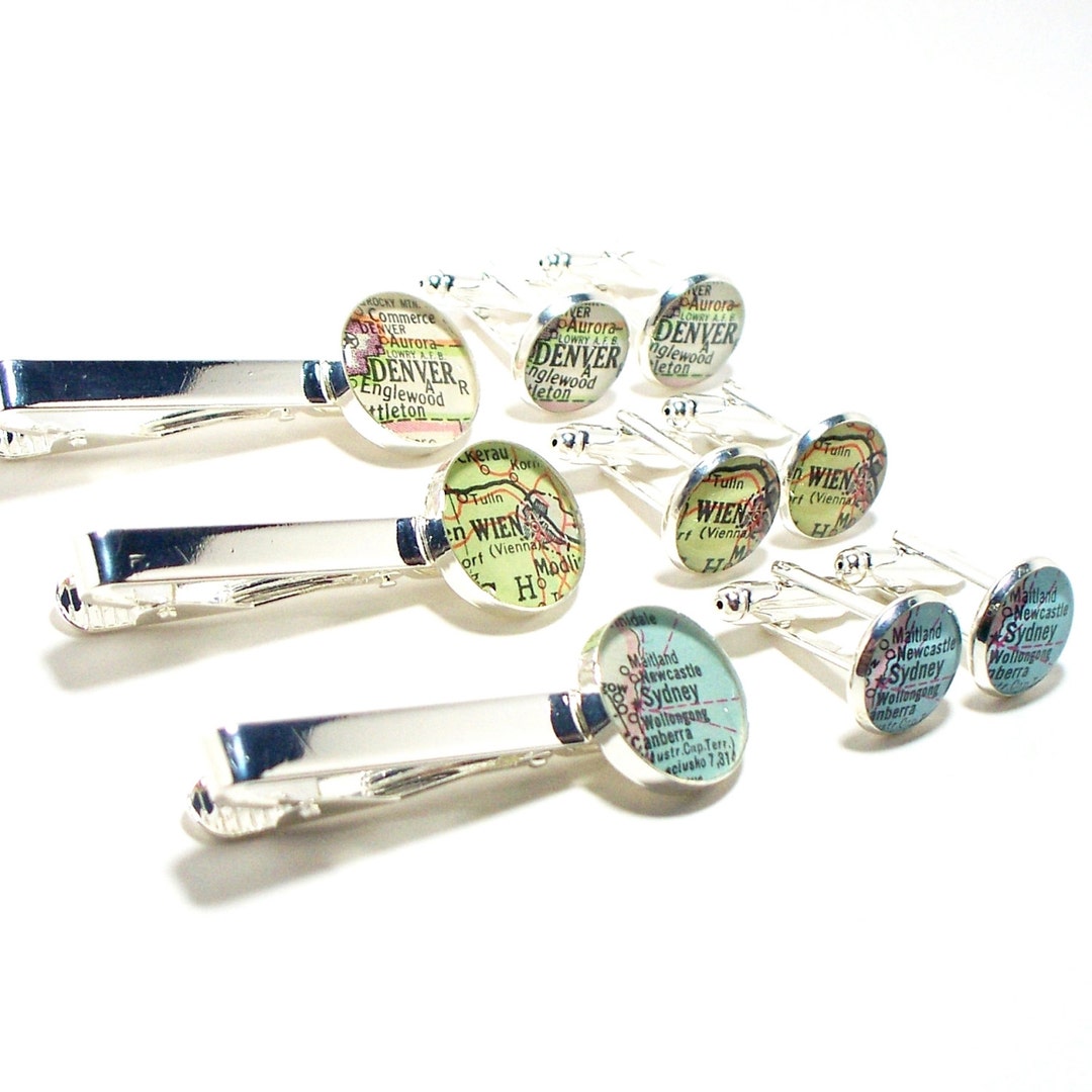 Map Tie Clip and Cufflinks Set. You Select Locations Worldwide. One Set ...