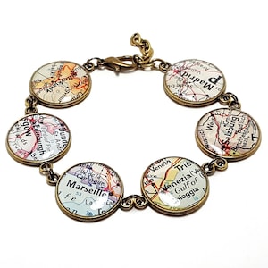 Personalized Vintage Map Bracelet. You Pick Cities States or - Etsy