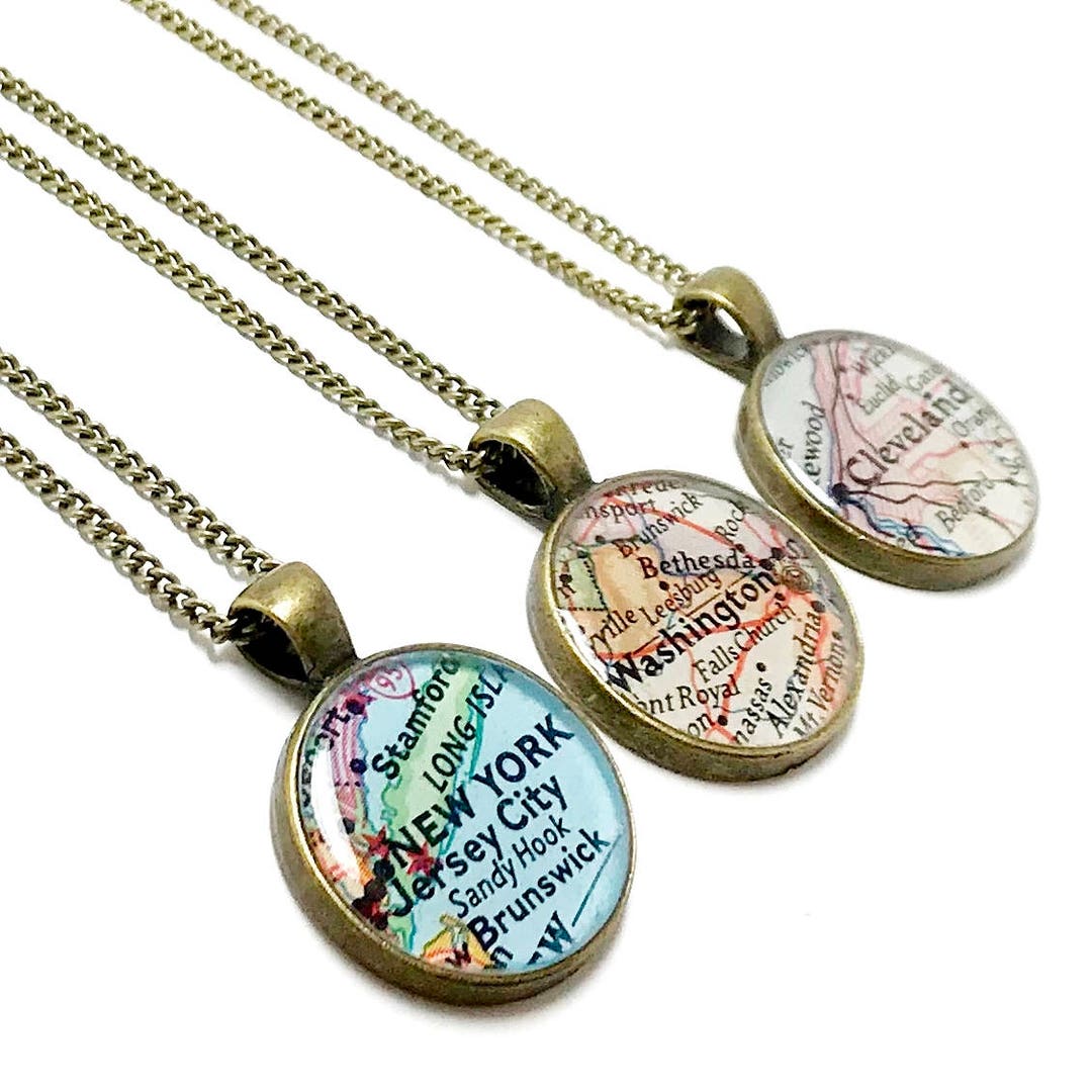 CUSTOM Vintage Map Necklace. You Select Location. Anywhere in the World ...