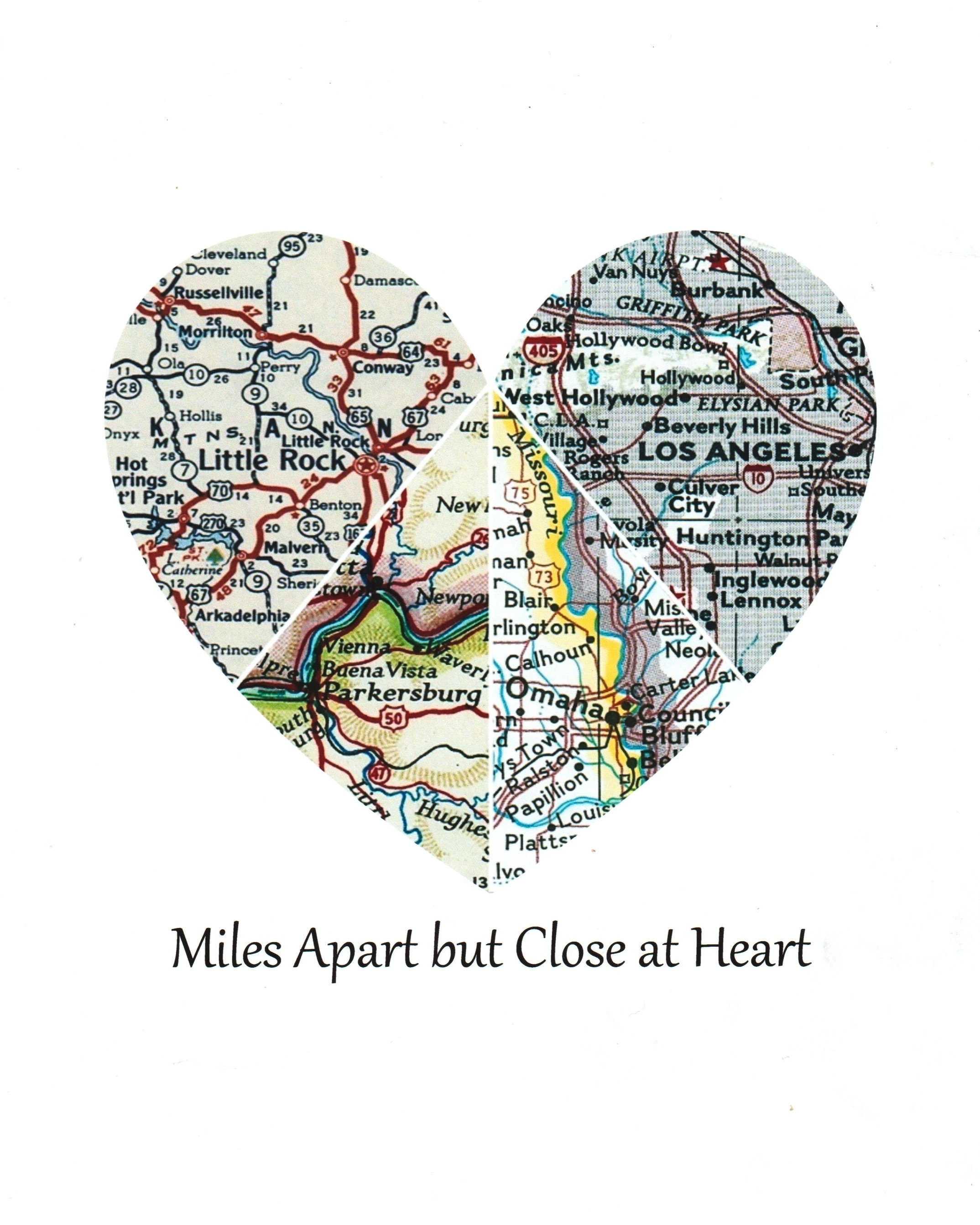 Miles Apart But Close At Heart Map Heart Art Print. Print | Etsy