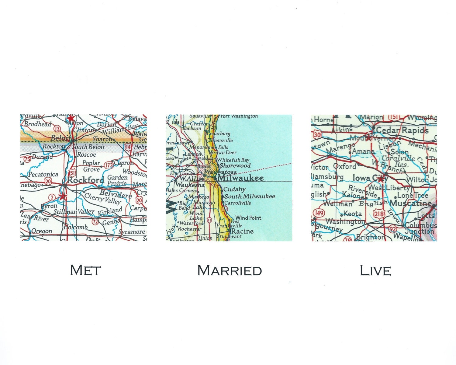 CUSTOM Three Square Map Art Print. Print Only NO Frame. You | Etsy