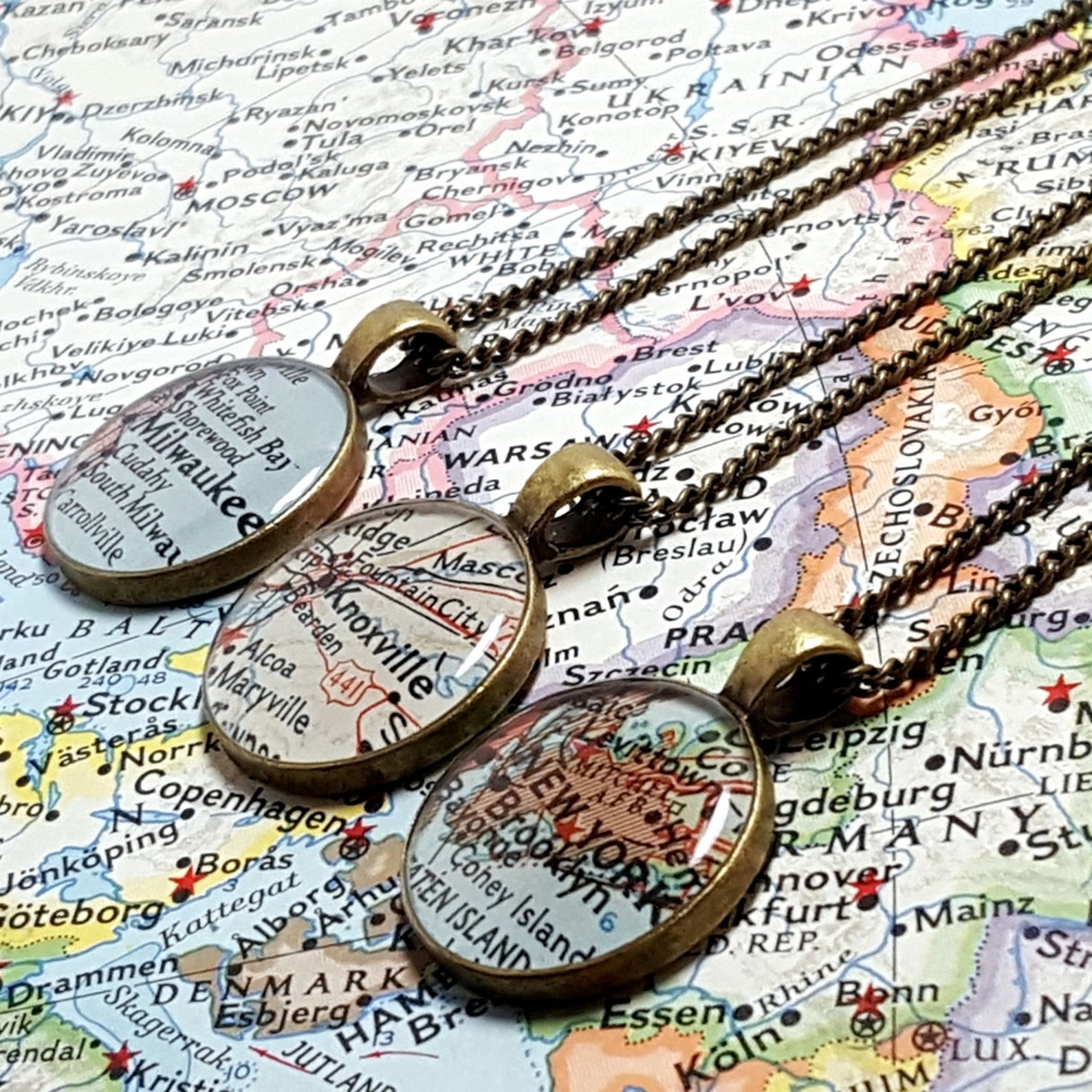 CUSTOM Vintage Map Necklace. You Select Location. Anywhere in | Etsy