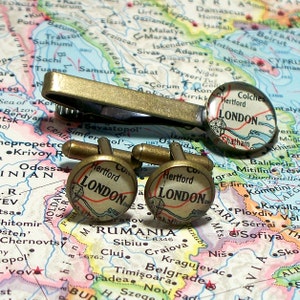 One Custom Vintage Map Tie Clip and Cufflinks Set. Pick Locations ...