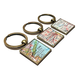 Custom Vintage Map Keychain: Personalized Square Travel Vacation ...