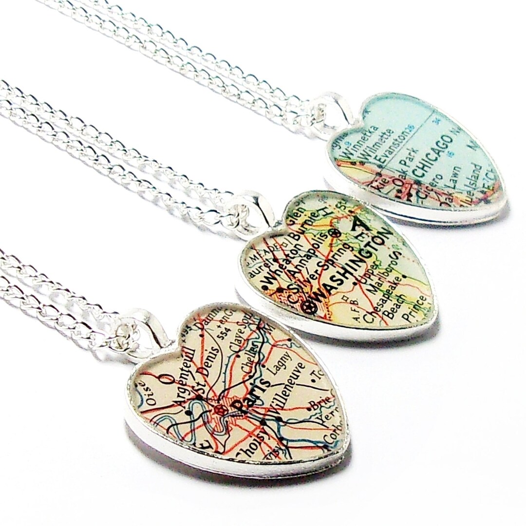 Custom Map Heart Necklace: Personalized Location Jewelry, Long Distance ...