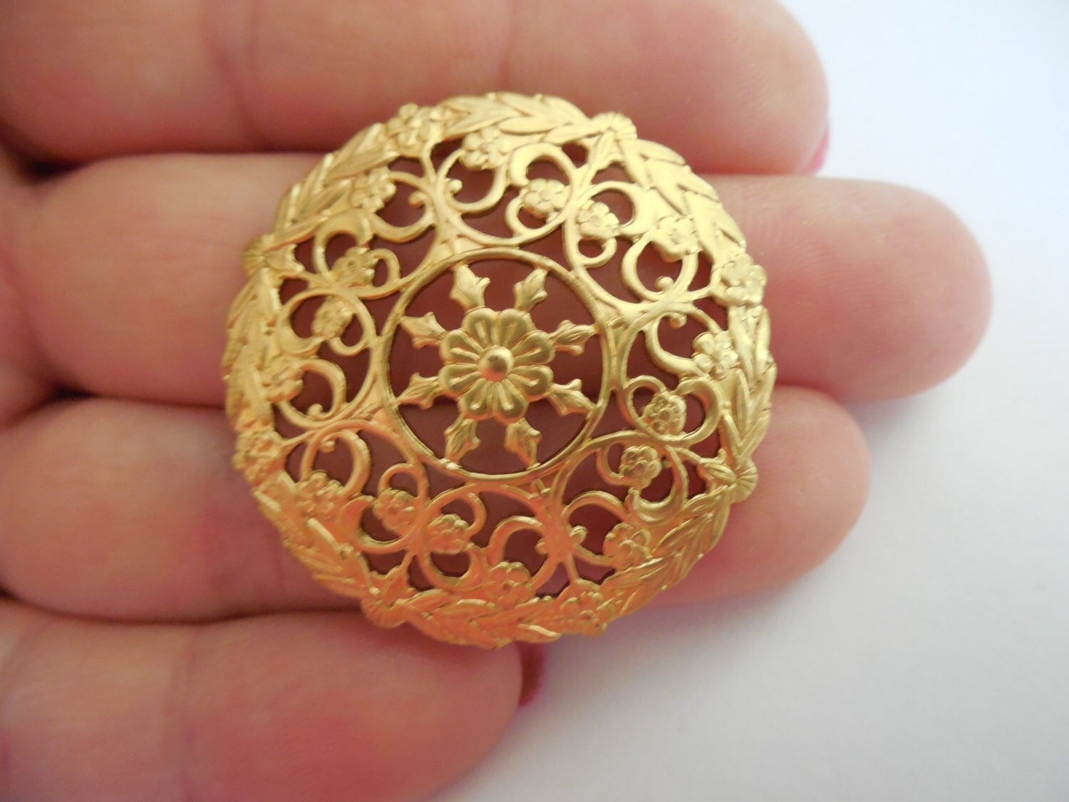 Fancy Round Domed Filigree Brass Stamping Relic Charm Focal Layers Raw ...