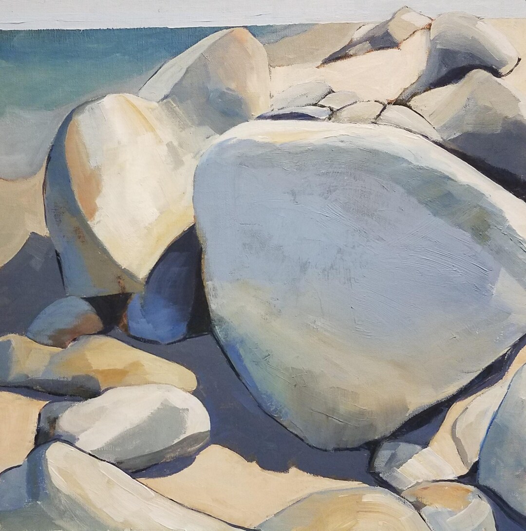 Original Oil Painting of Pacific Grove Beach Rocks Strewn Across the ...