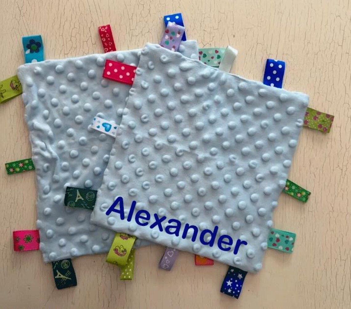 Embroidered, Personalized Baby Tag Blanket-blue - Etsy