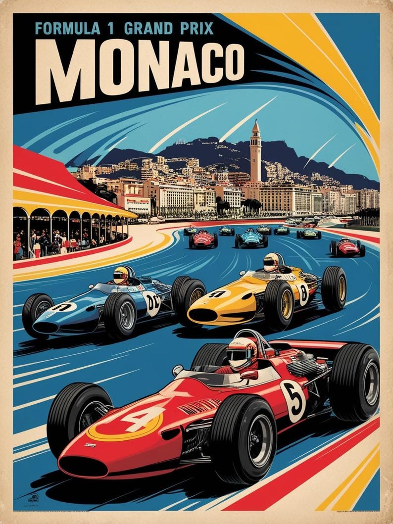 F1 Vintage Monaco Poster - Etsy