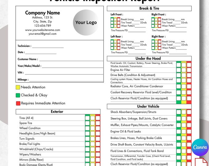 Vehicle Inspection, Report Template, Auto Inspection PDF, Word Car ...