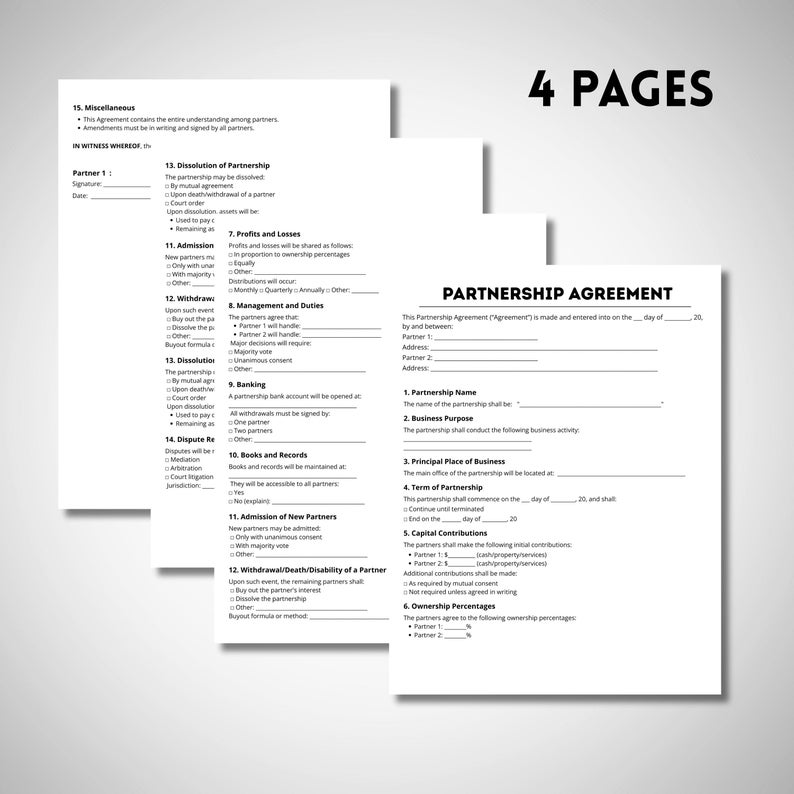 Partnership Contract, Agreement Template, Small Business Forms ...