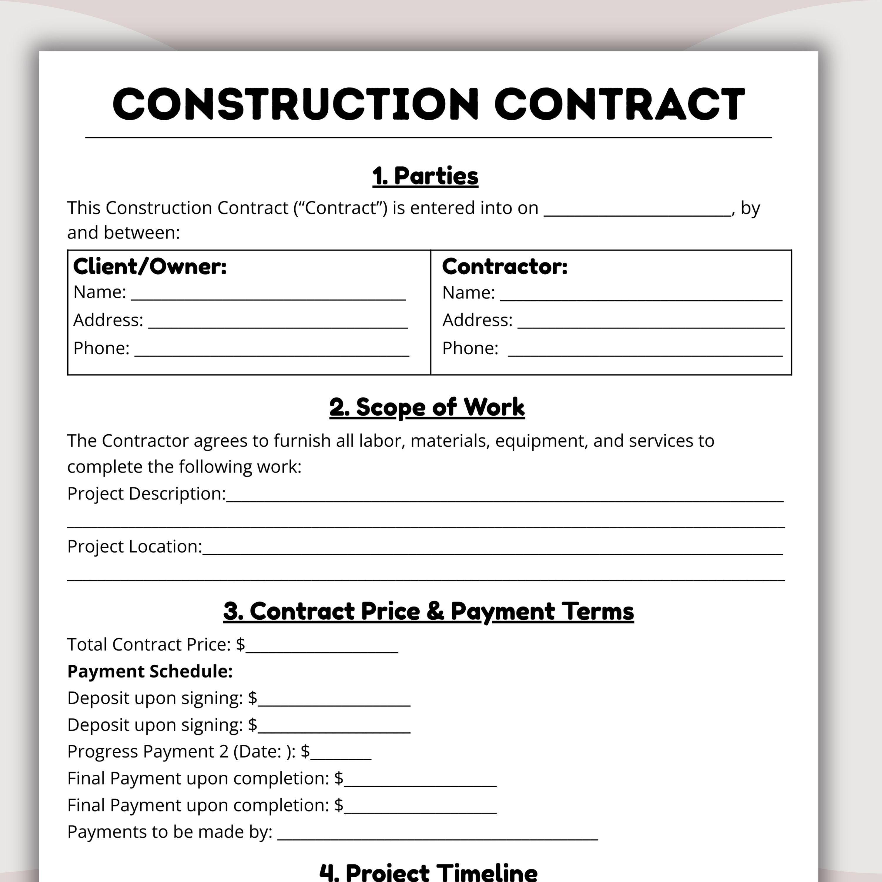 Construction Work, Contract Agreement, Contractor Contract, General ...
