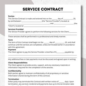 Service Contract, Contract Template, Service Form, Service Agreement ...
