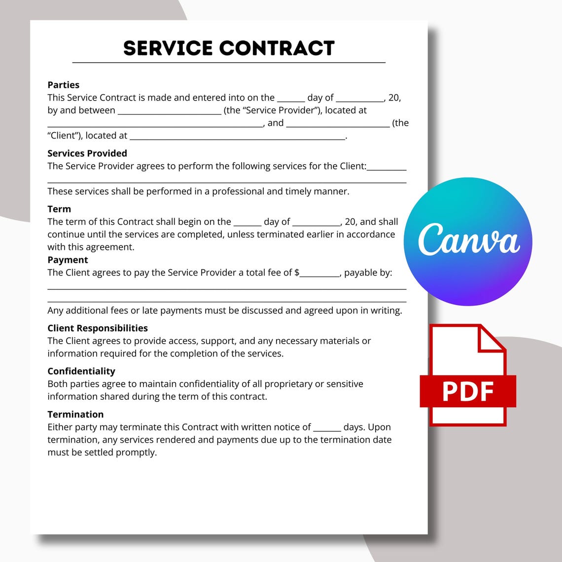 Service Contract, Contract Template, Service Form, Service Agreement ...