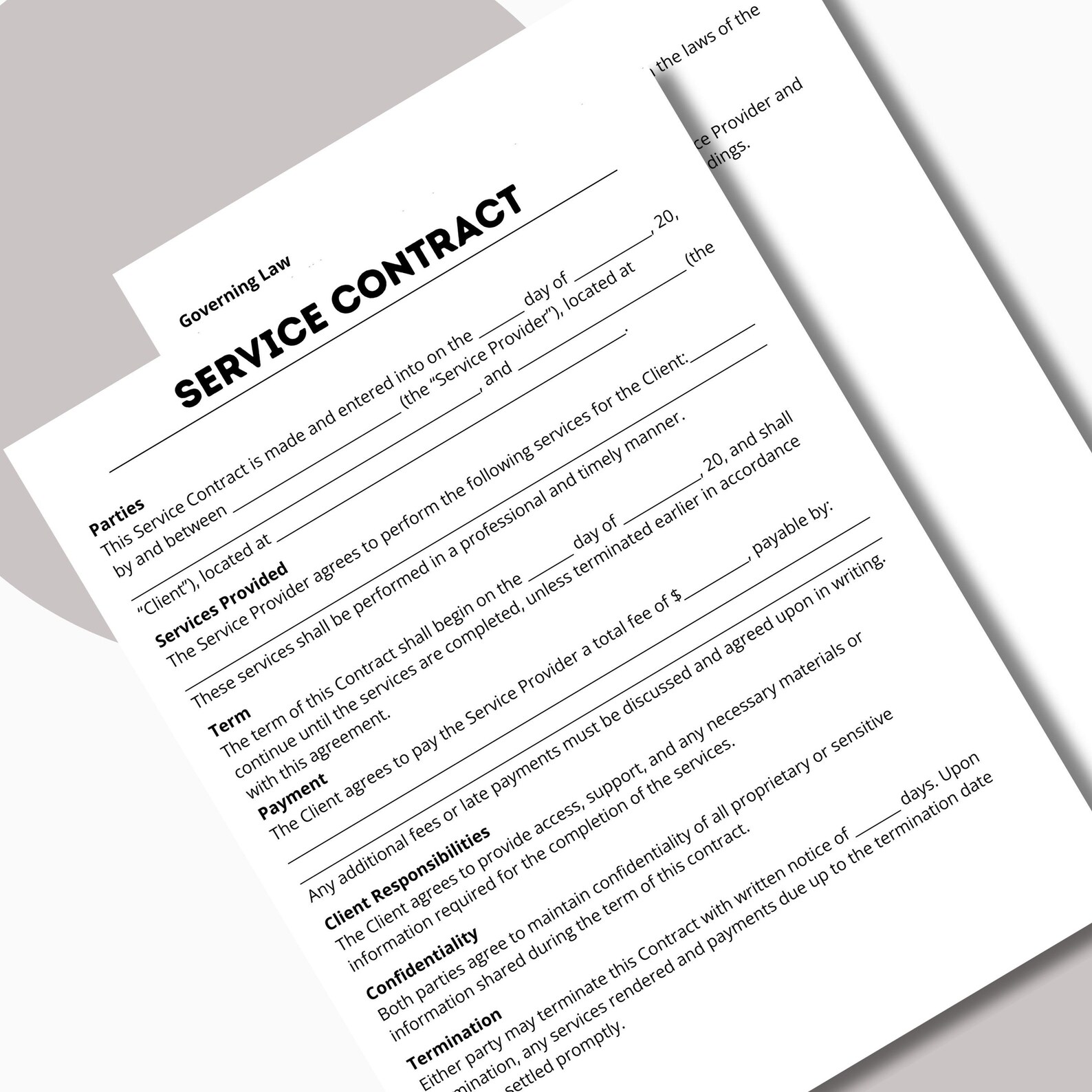 Service Contract, Contract Template, Service Form, Service Agreement ...