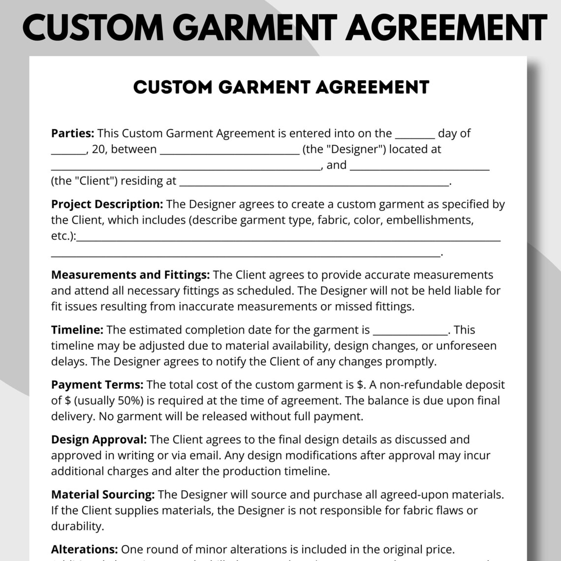 Custom Garment Forms, Custom Garment, Garment Maker, Tailor Contract ...