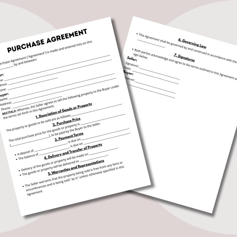 Printable Purchase Agreement Template. Residential Purchase Editable ...
