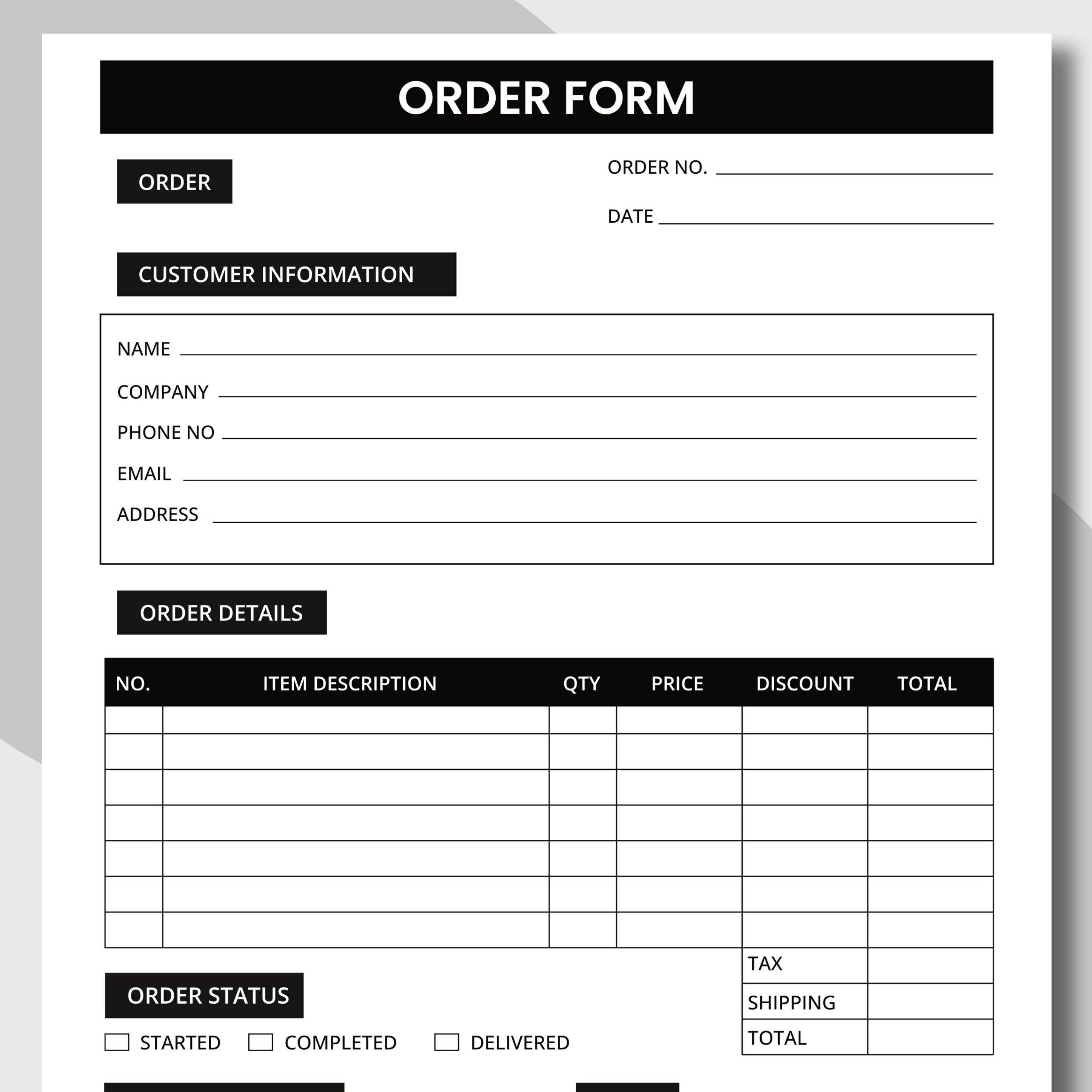 Order Form Template, Printable Fillable, Order Form For, Small Business ...