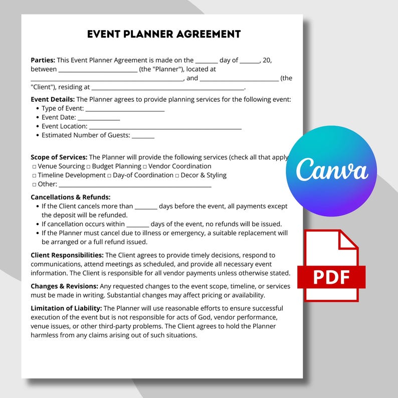 Event Planner, Contract Template, Canva Template, Invoice Template ...