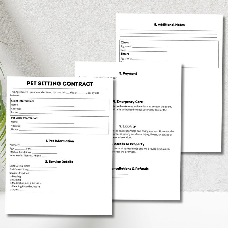 Pet Sitting Invoice, Cat Sitting Contract, Pet Sitting Document,pet ...