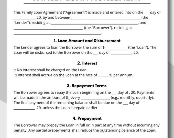 Family Loan Agreement, Family Loan, Loan Contract, Lending Agreement ...