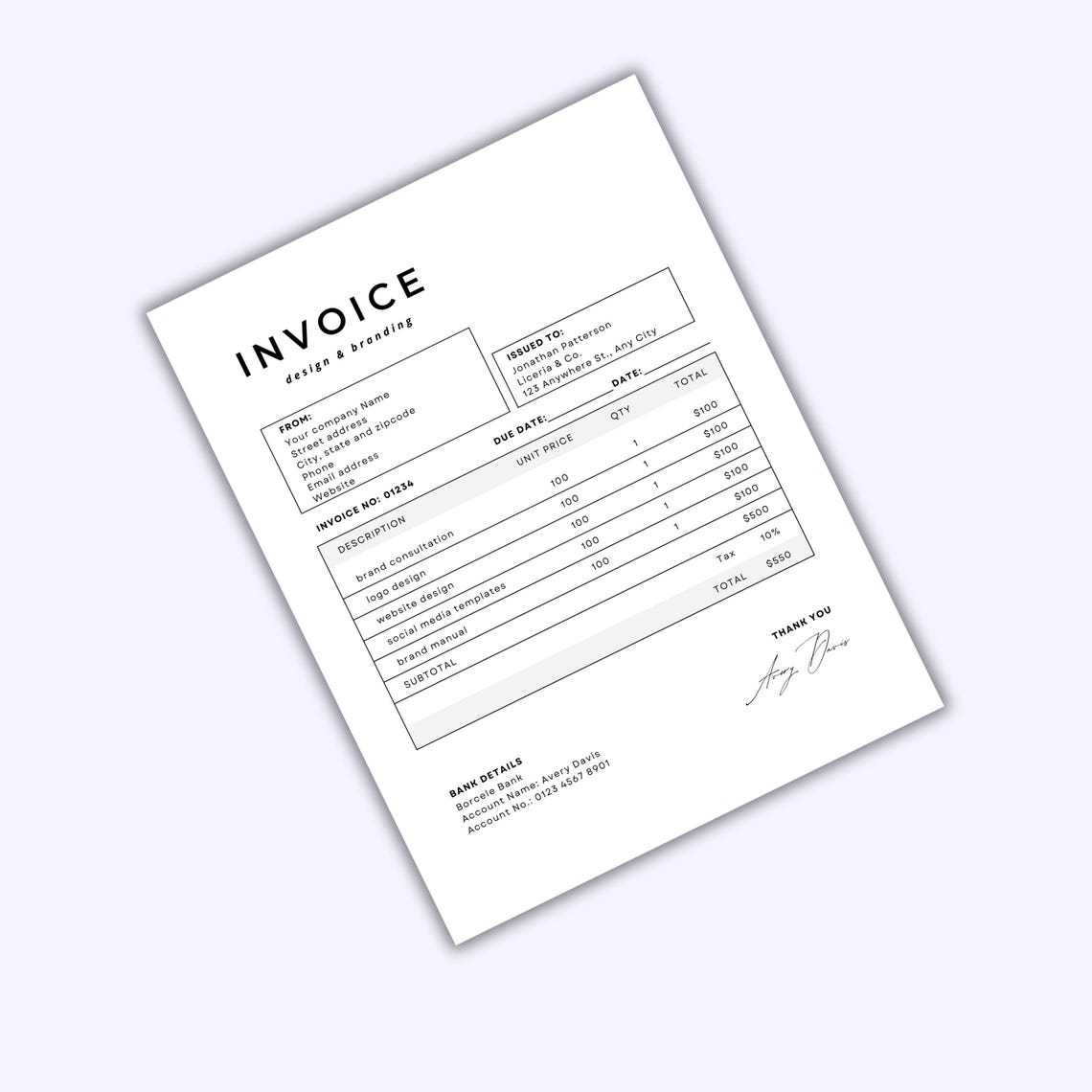 Invoice Form, Printable Receipt, Billing Template, Invoice Editable ...