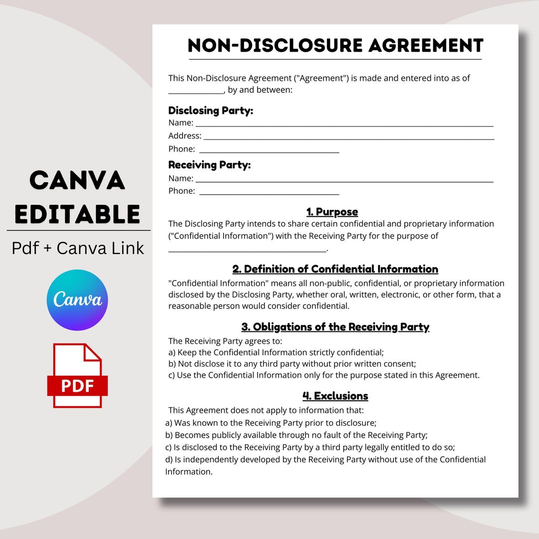 Non Disclosure Form, NDA Form, Consultant NDA, NDA Contract, Freelancer, Agreement, Contractor ...