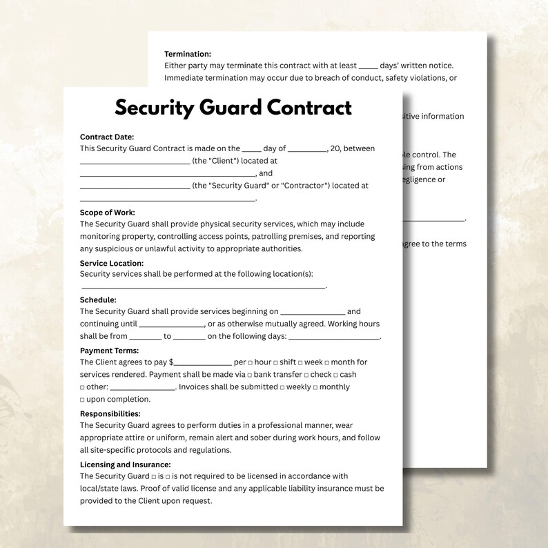 Security Guard, Contract Template, Security Services, Security Service ...