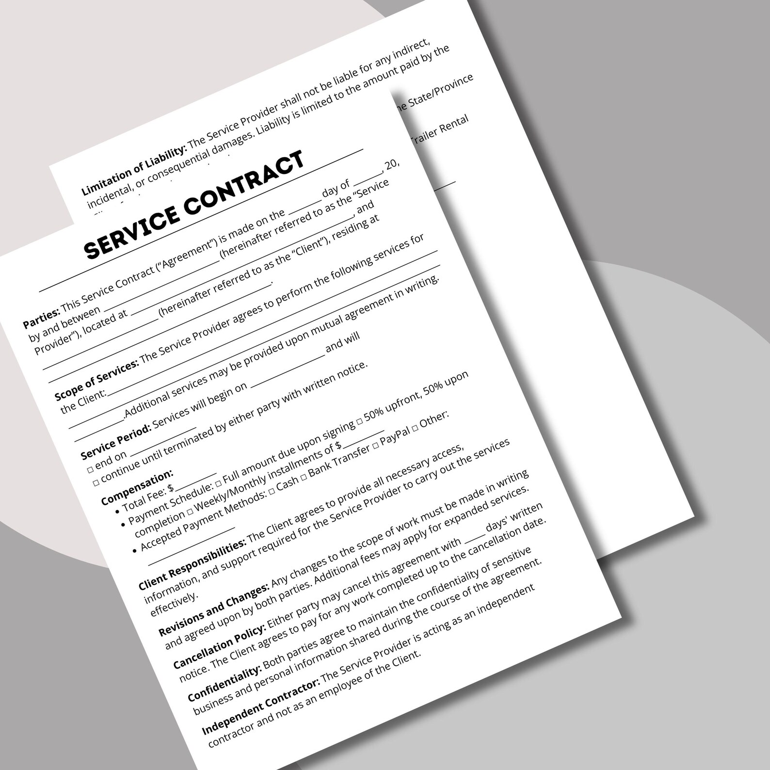 Service Contract, Contract Template,service Form, Service Agreement ...