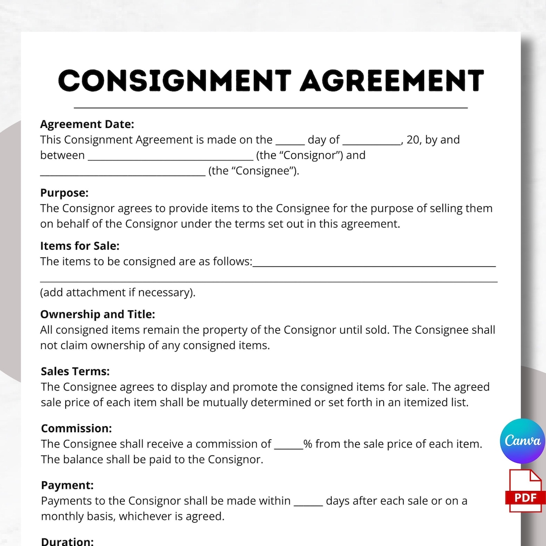 Consignment Agreement & Resale Contract Template | Consignee Form ...