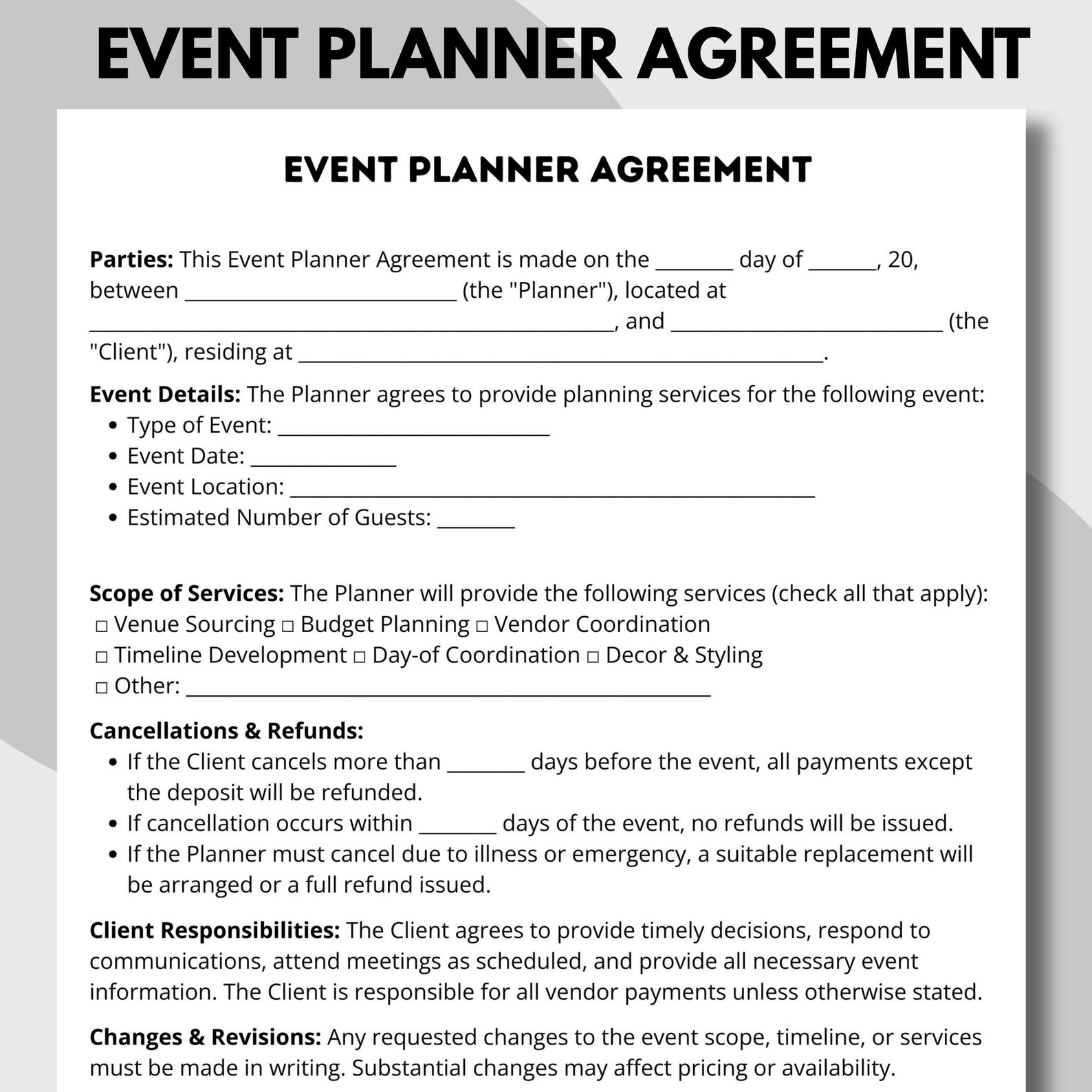 Event Planner, Contract Template, Canva Template, Invoice Template ...