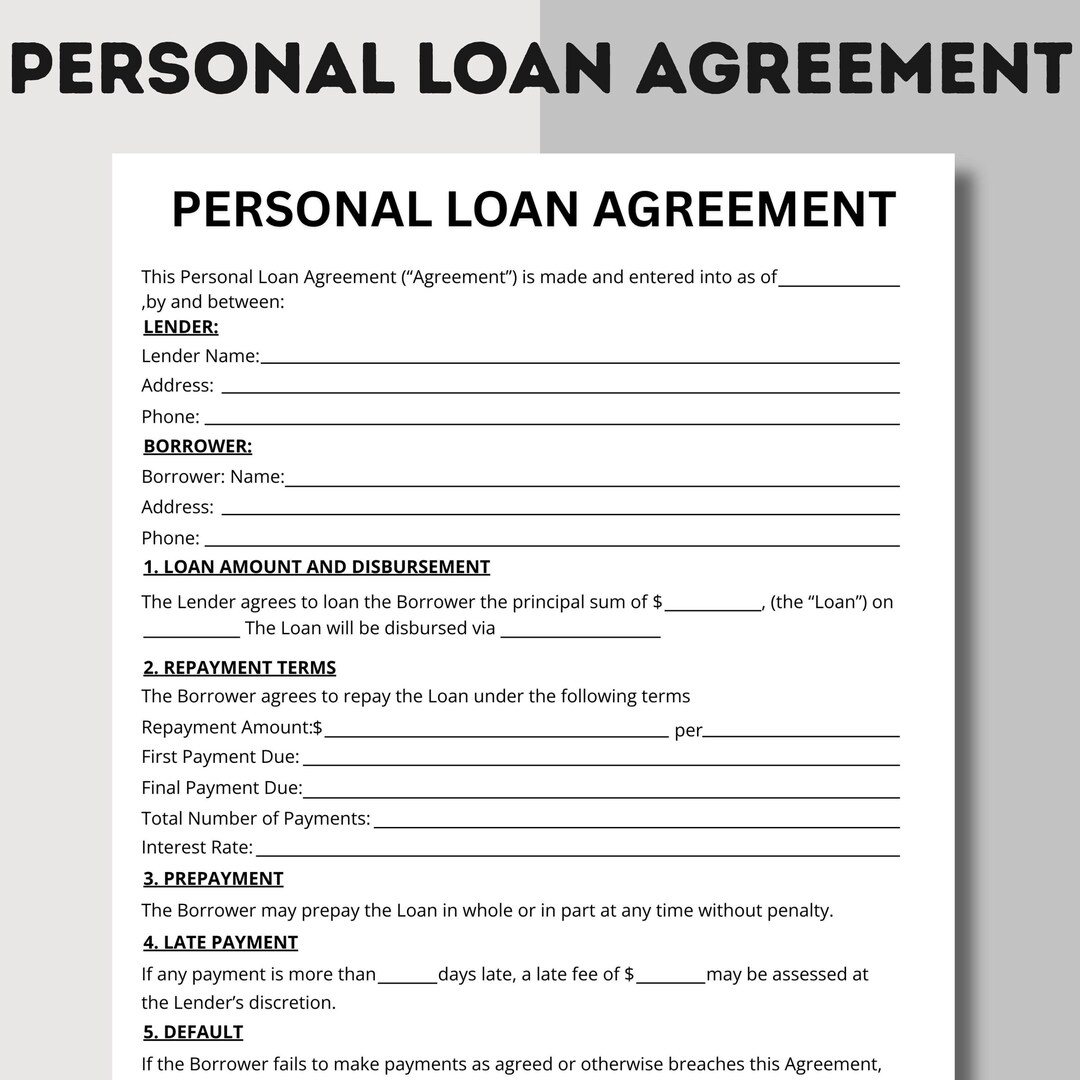 Editable Personal Loan Agreement Template – PDF & Canva Loan Contract ...