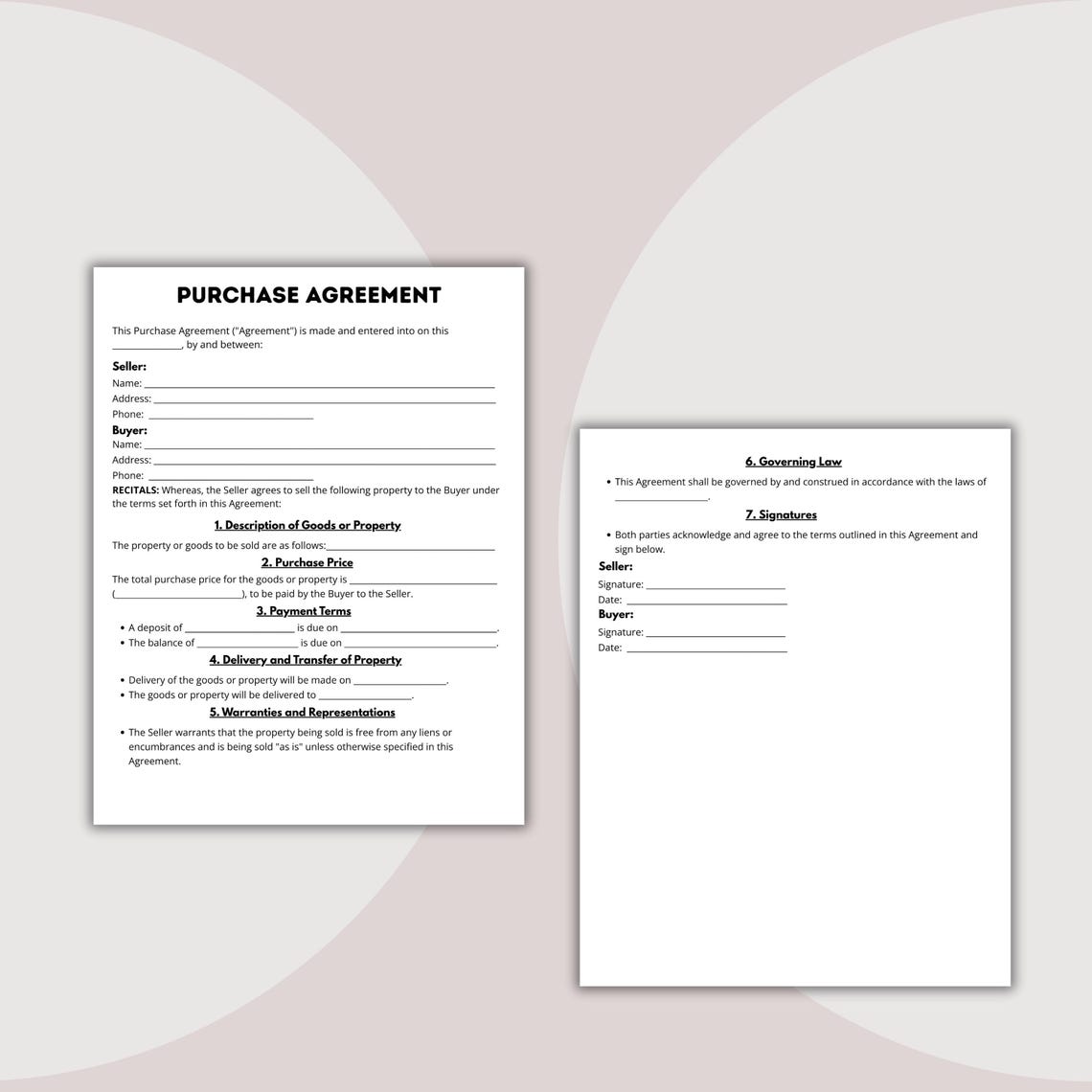 Printable Purchase Agreement Template. Residential Purchase Editable ...