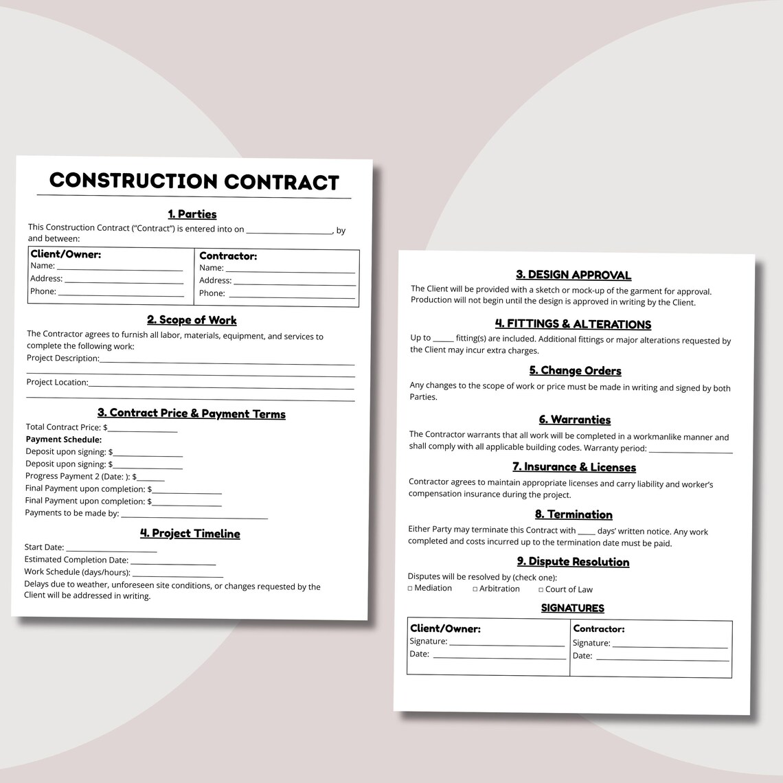 Construction Work, Contract Agreement, Contractor Contract, General ...
