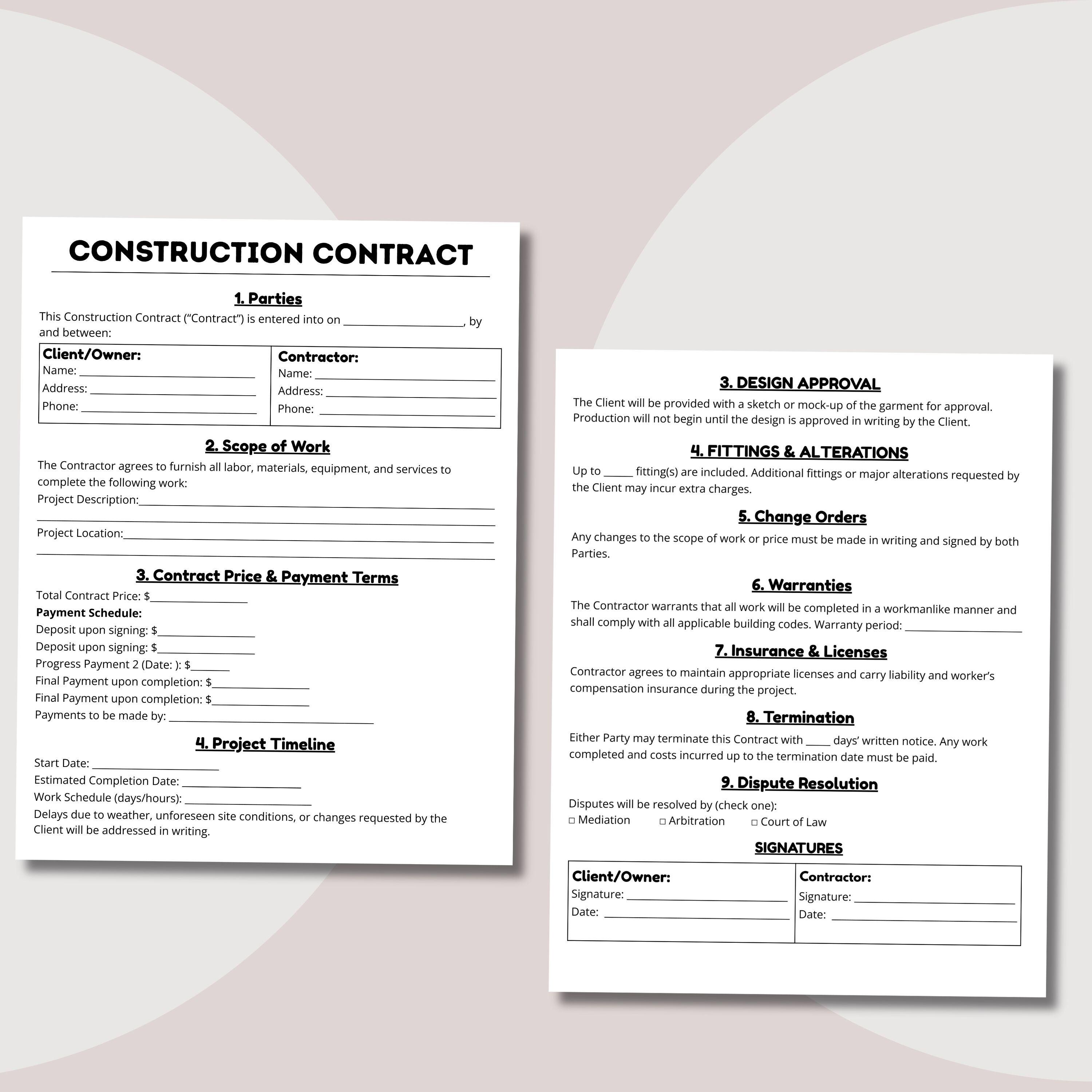Construction Work, Contract Agreement, Contractor Contract, General ...