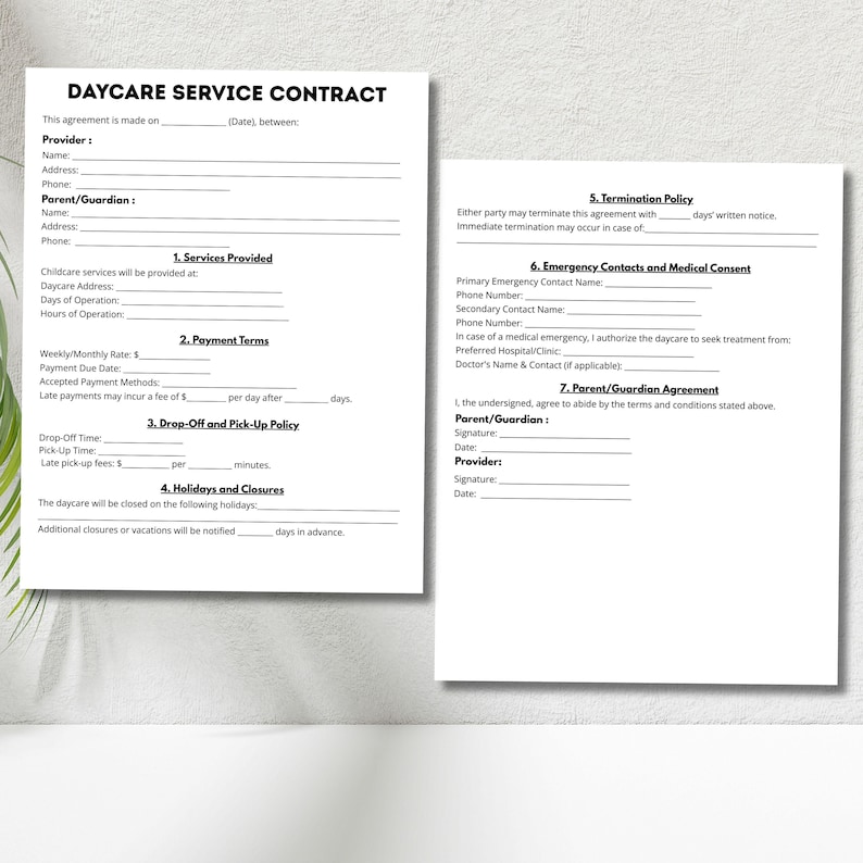 Daycare Contract, Daycare Forms, Childcare Forms, Daycare Agreement ...