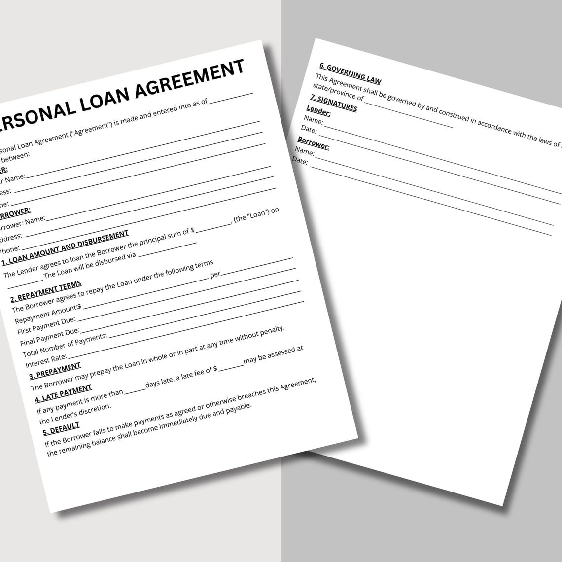 Editable Personal Loan Agreement Template – PDF & Canva Loan Contract ...