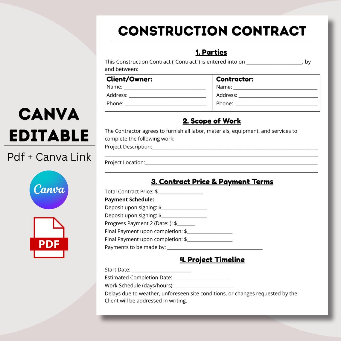 Construction Work, Contract Agreement, Contractor Contract, General ...