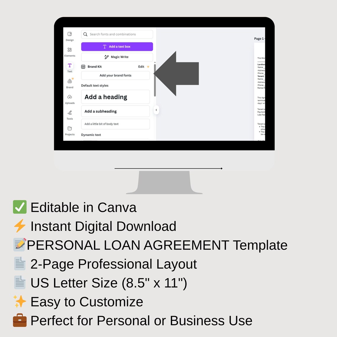 Editable Personal Loan Agreement Template – PDF & Canva Loan Contract ...