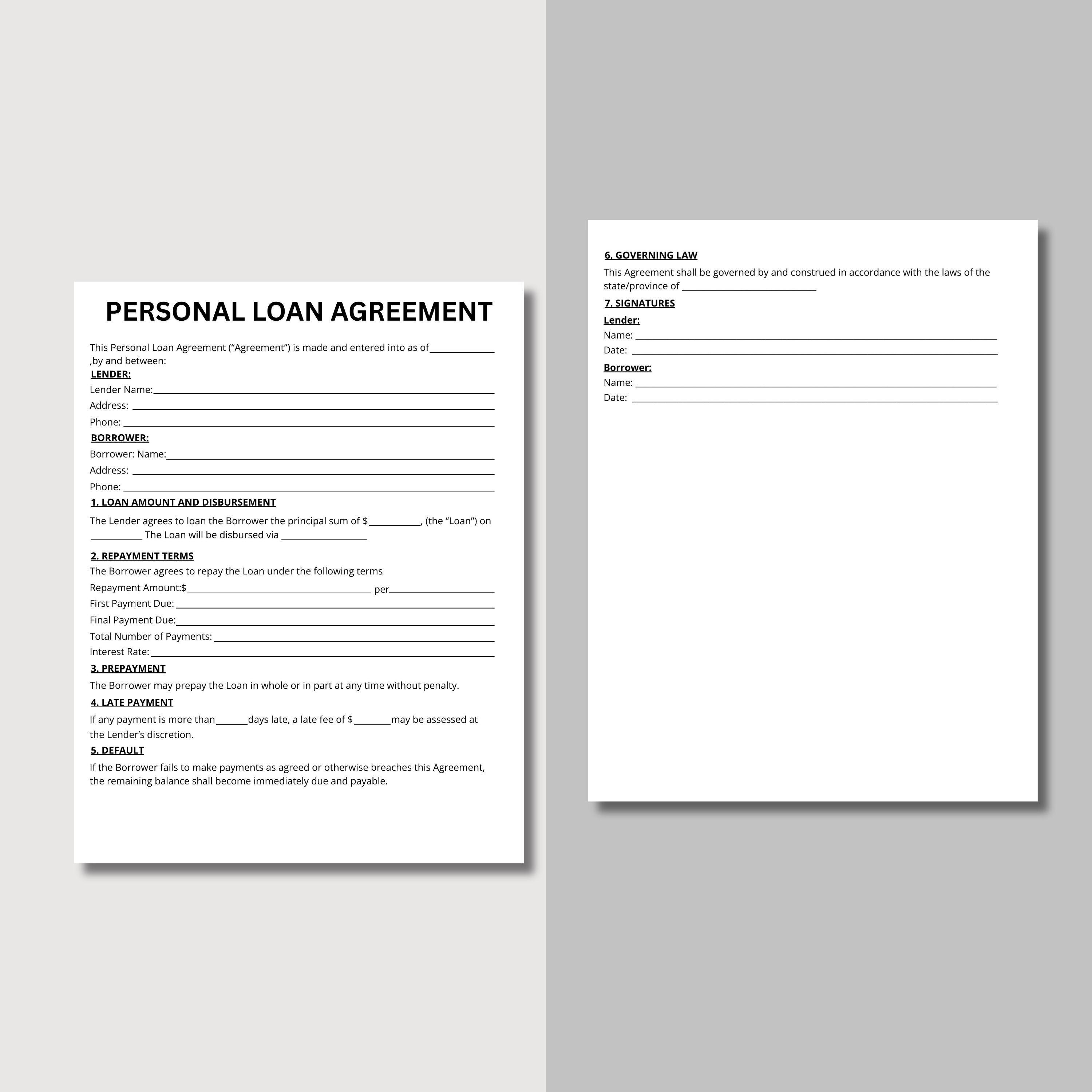 Editable Personal Loan Agreement Template – PDF & Canva Loan Contract ...