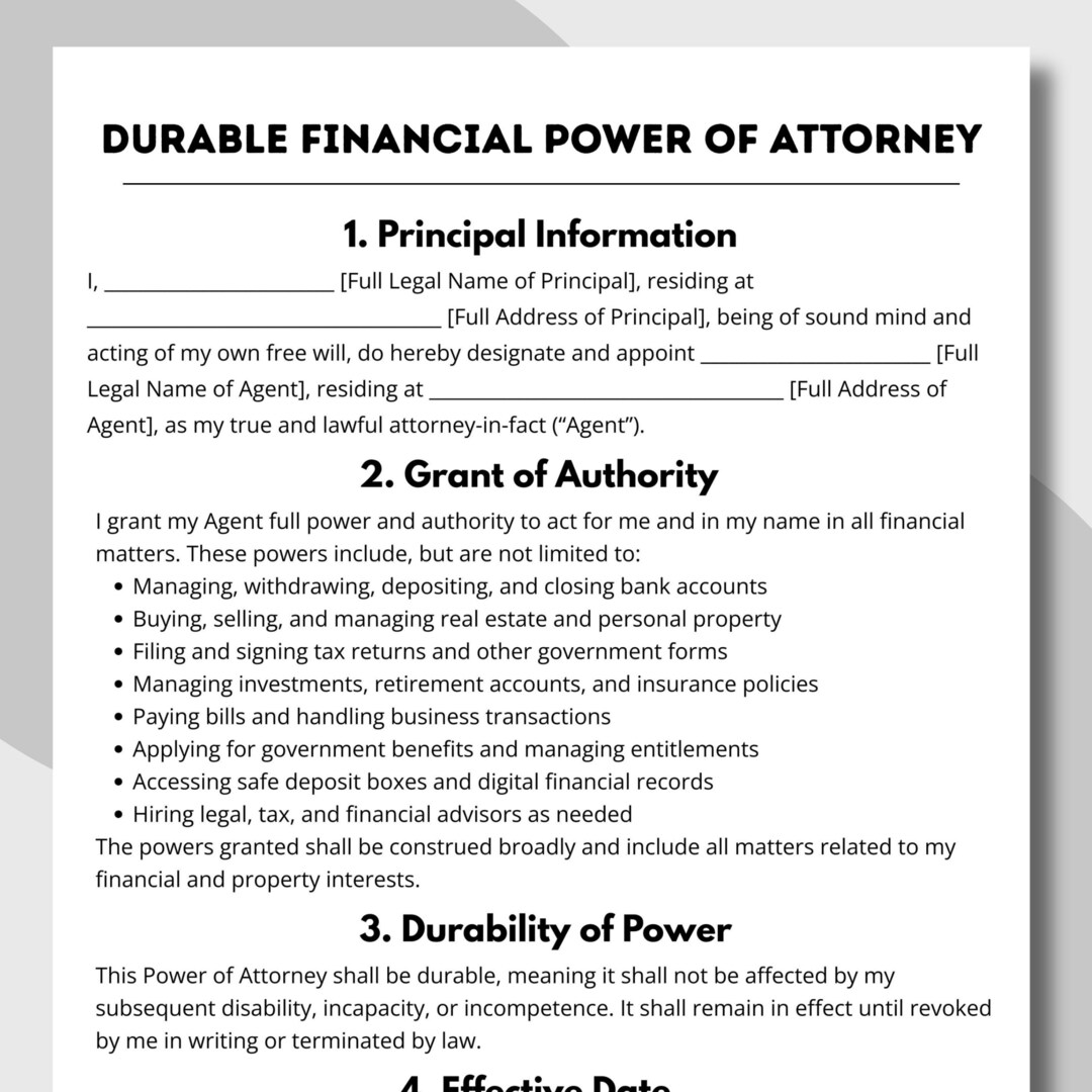 Power of Attorney Templates Printable POA Forms Durable General ...