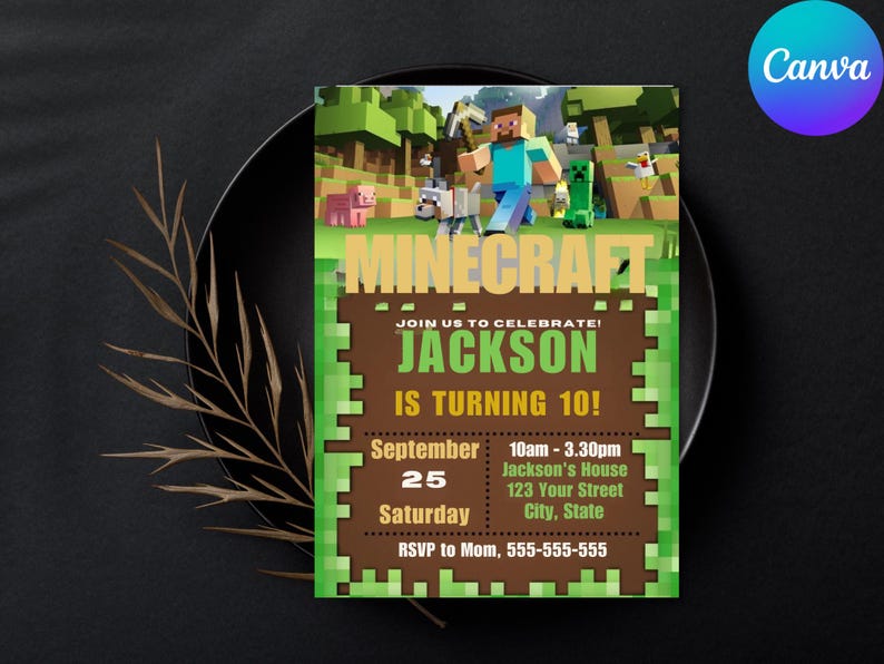 Editable Minecraft Birthday Invitation Minecraft Party Invite Gamer ...